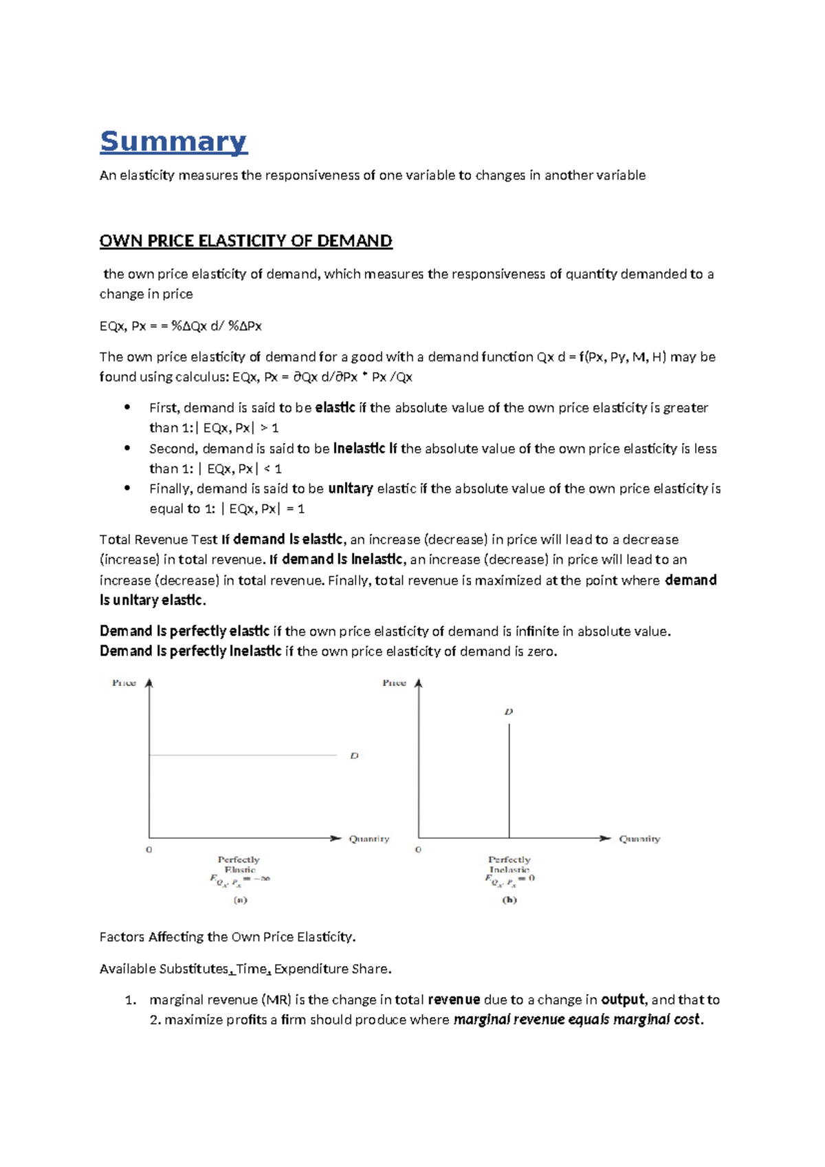 Elasticity - Notes - Summary An elasticity measures the responsiveness ...