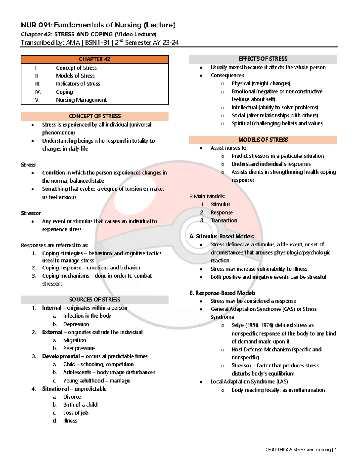 Funda Lec Chapter 42 Stress and Coping - Chapter 42 : STRESS AND COPING ...