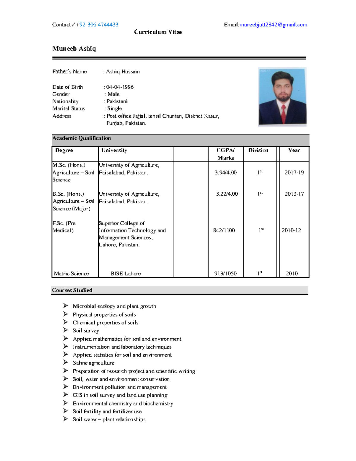 Muneeb cv - Worthy of reading - Contact # + 92 - 306 - 4744433 Email ...