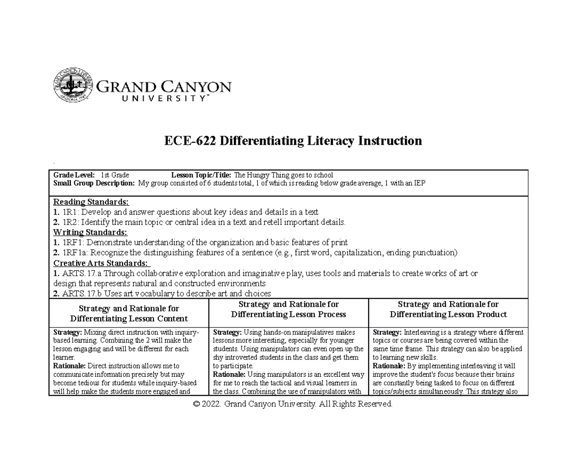 Differentiating Literacy Instruction Template - ECE-622 Differentiating ...