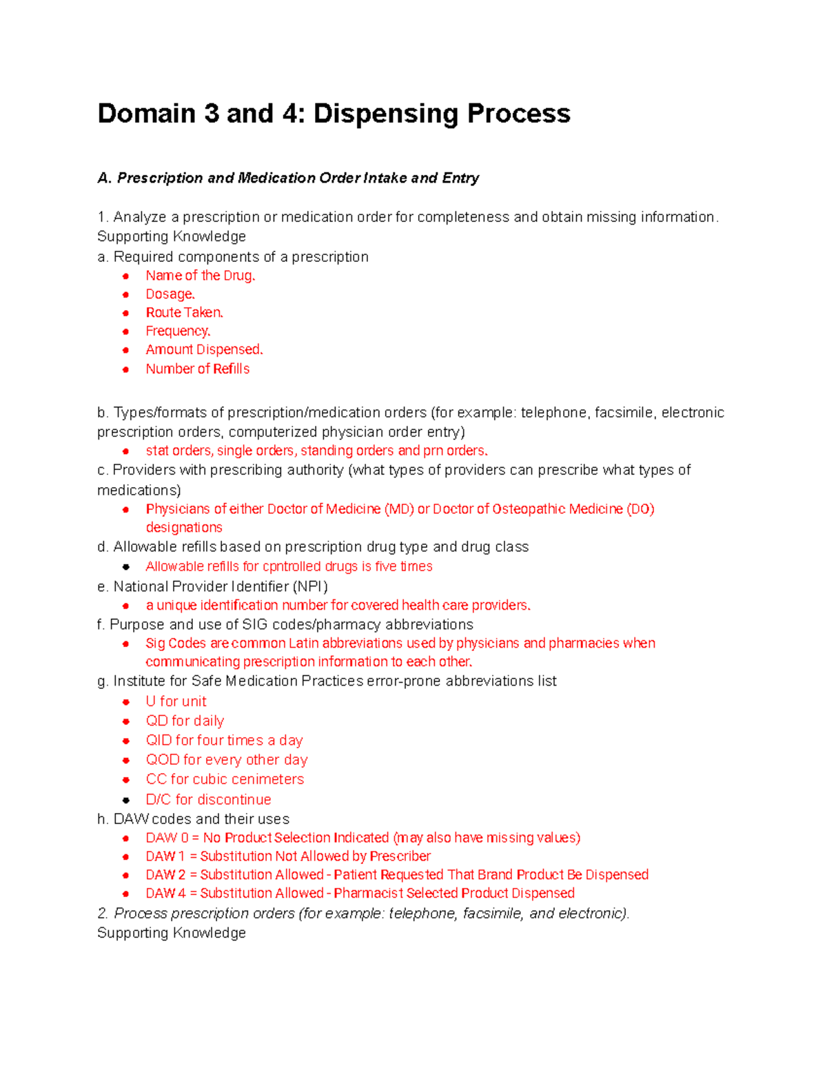 Domain 3 and 4 - dispensing processes in pharmacy - Domain 3 and 4 ...