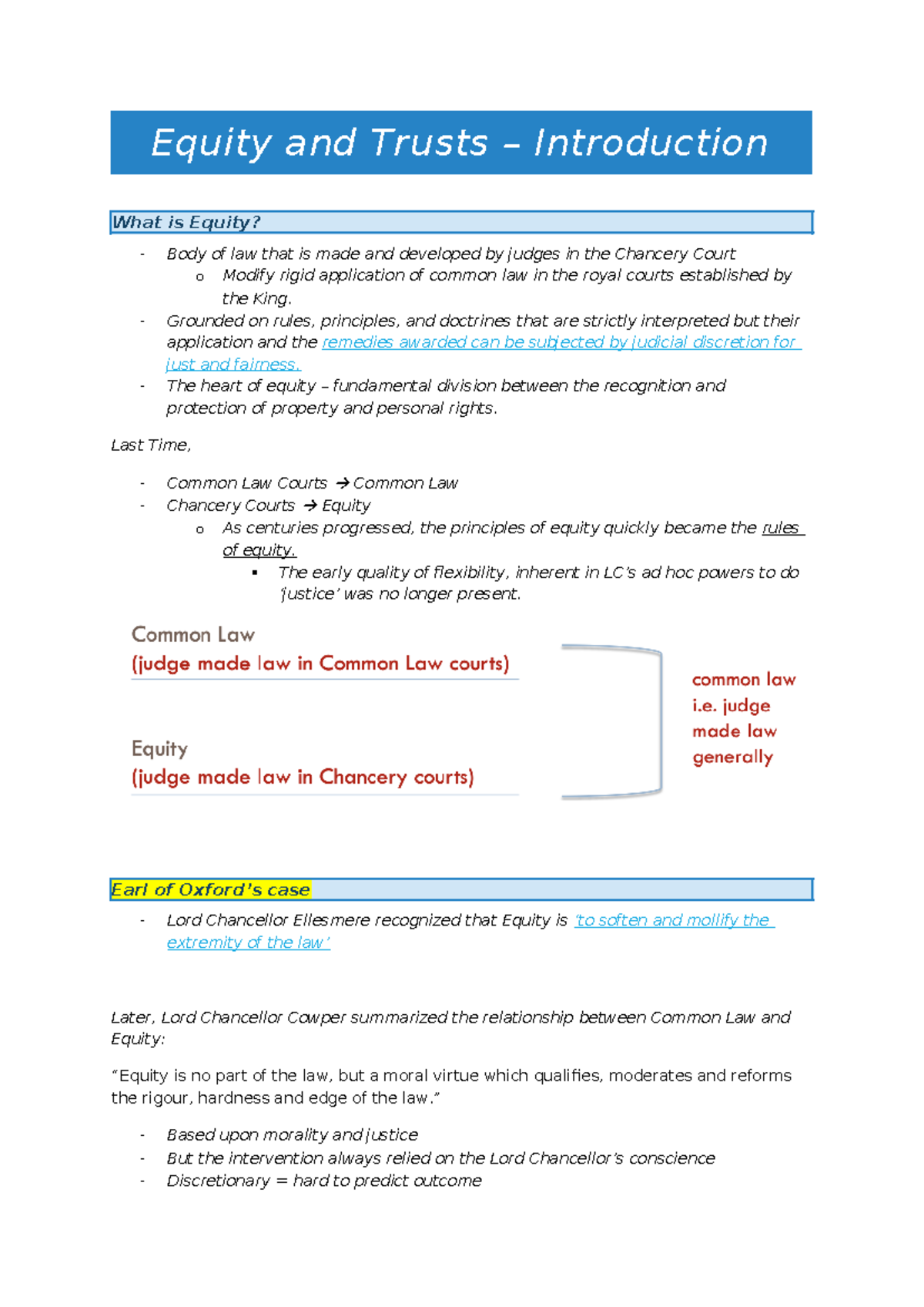 01 Equity and Trusts Introduction - Equity and Trusts – Introduction What is Equity? - Body of ...