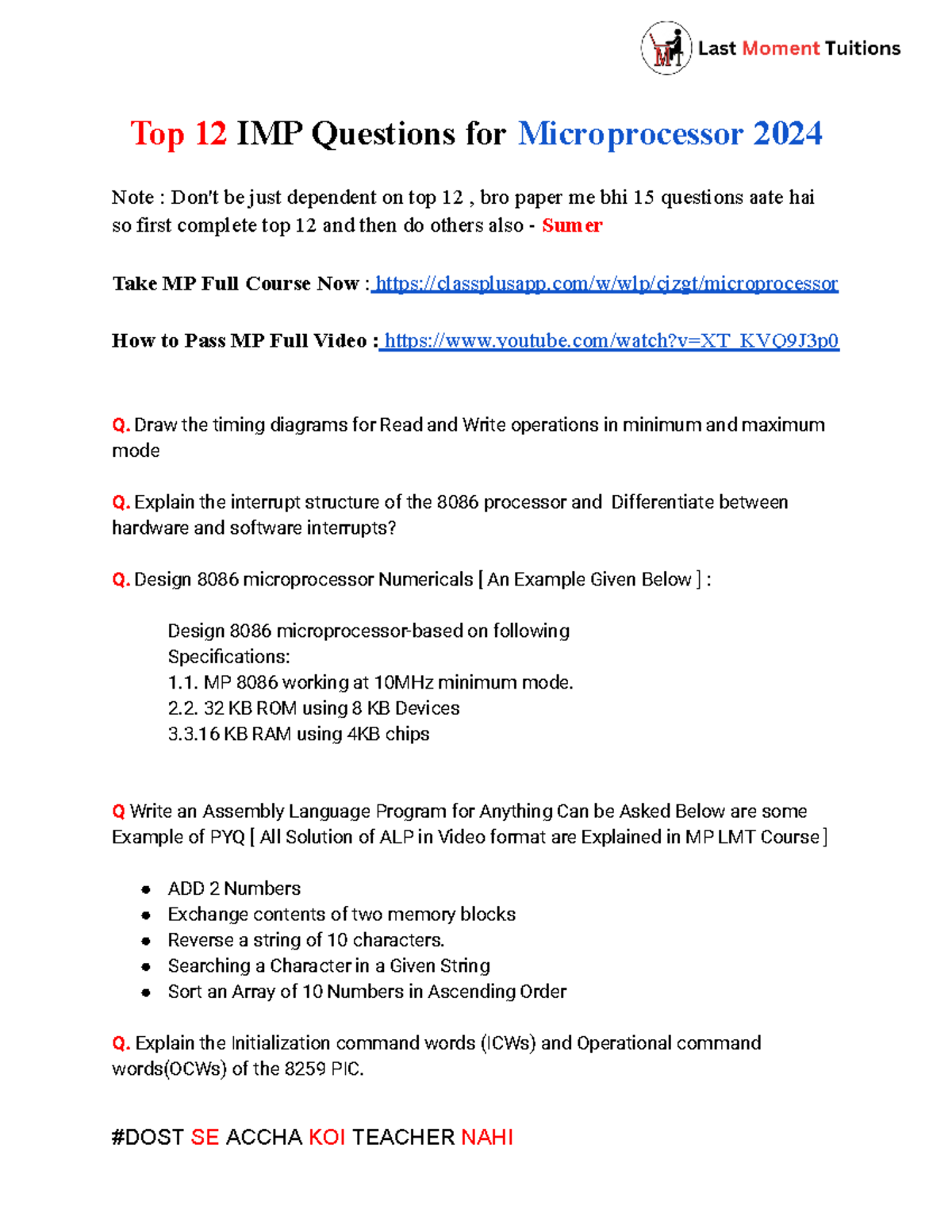 Microrprocessor Top 12 Importance - Top 12 IMP Questions for ...