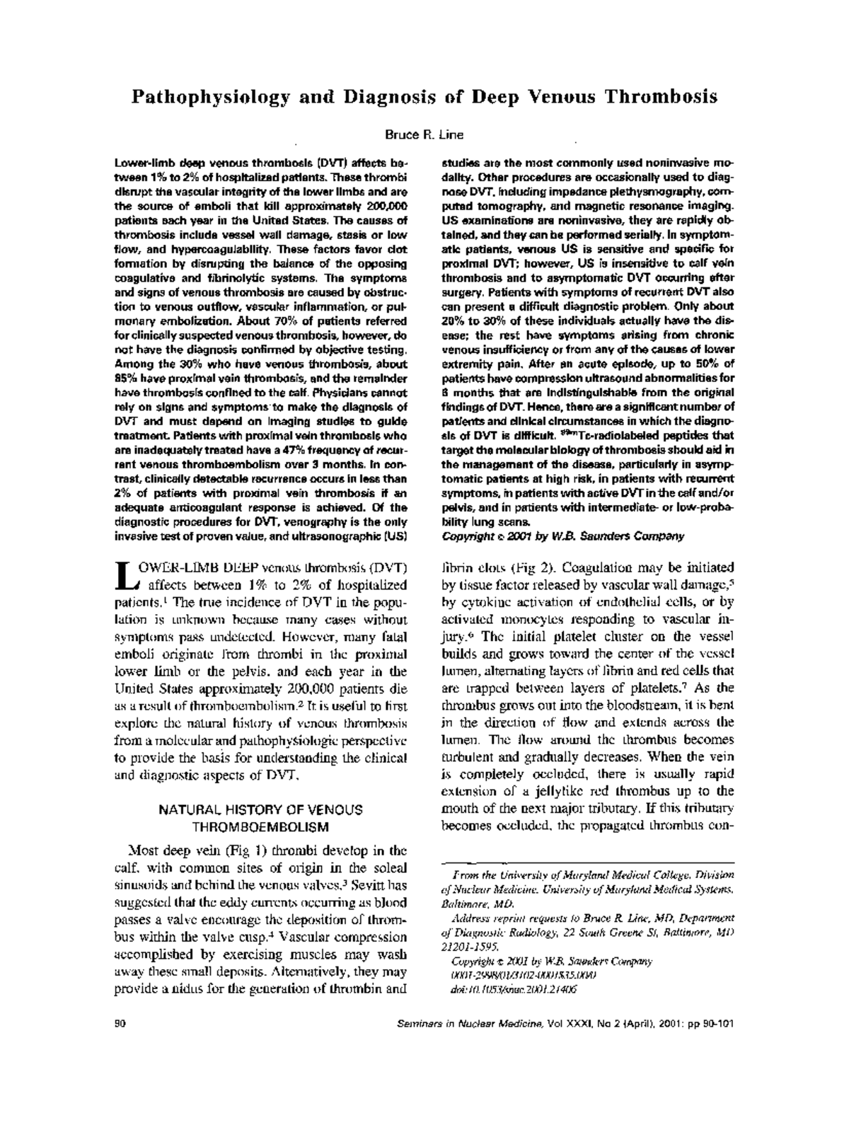 Pathophysiology of DVT article copy - Pathophysiology and Diagnosis of ...
