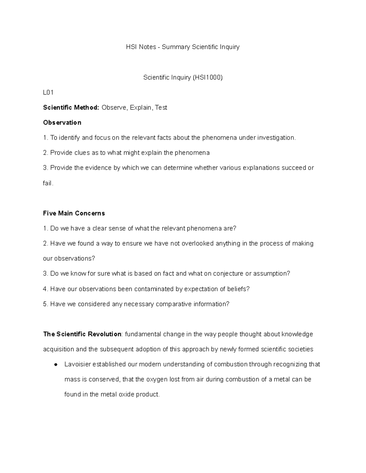 HSI short summary - HSI Notes - Summary Scientific Inquiry Scientific ...