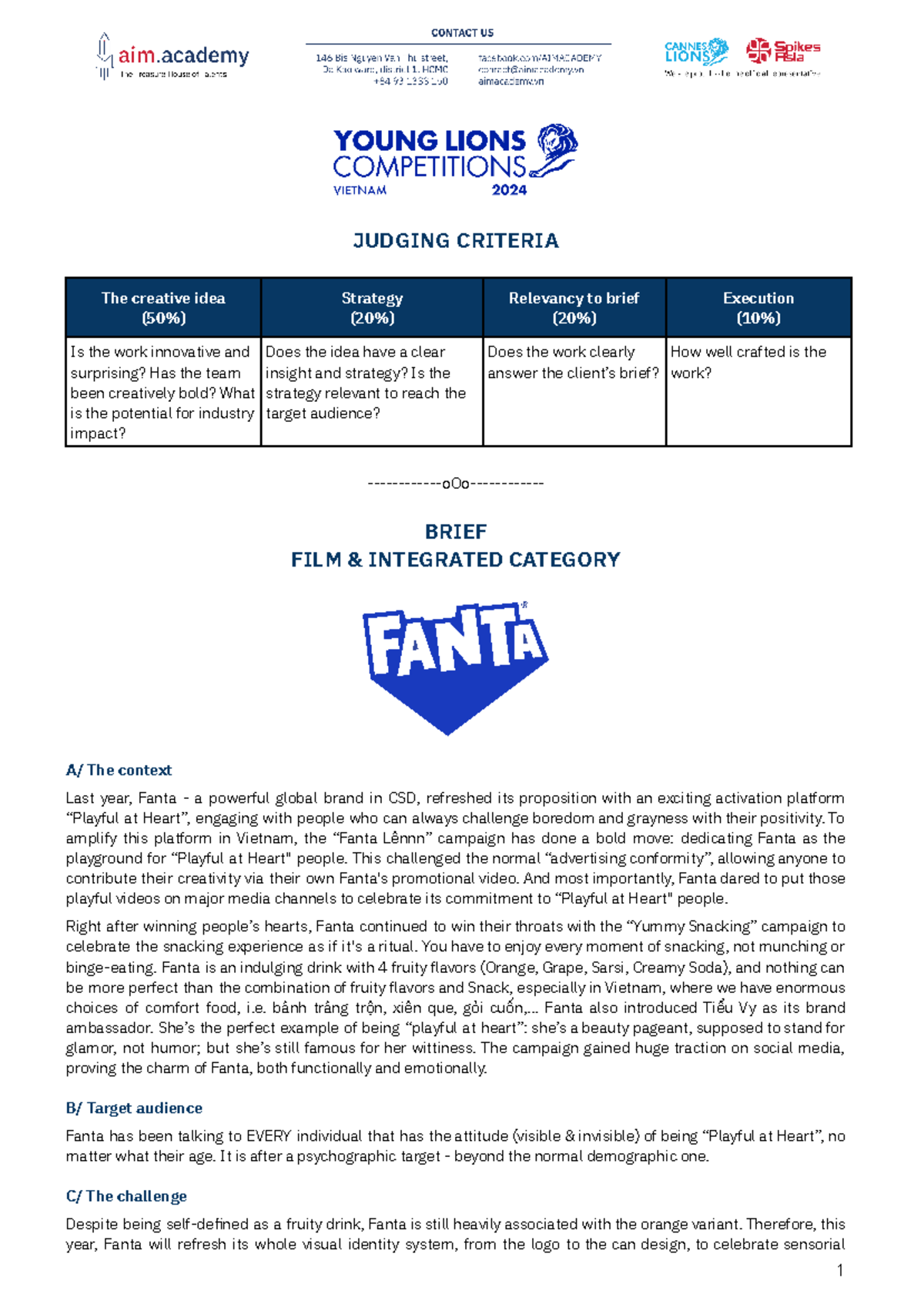 1 AIM VYL2024 Film Integrated Category Fanta Brief - JUDGING CRITERIA ...