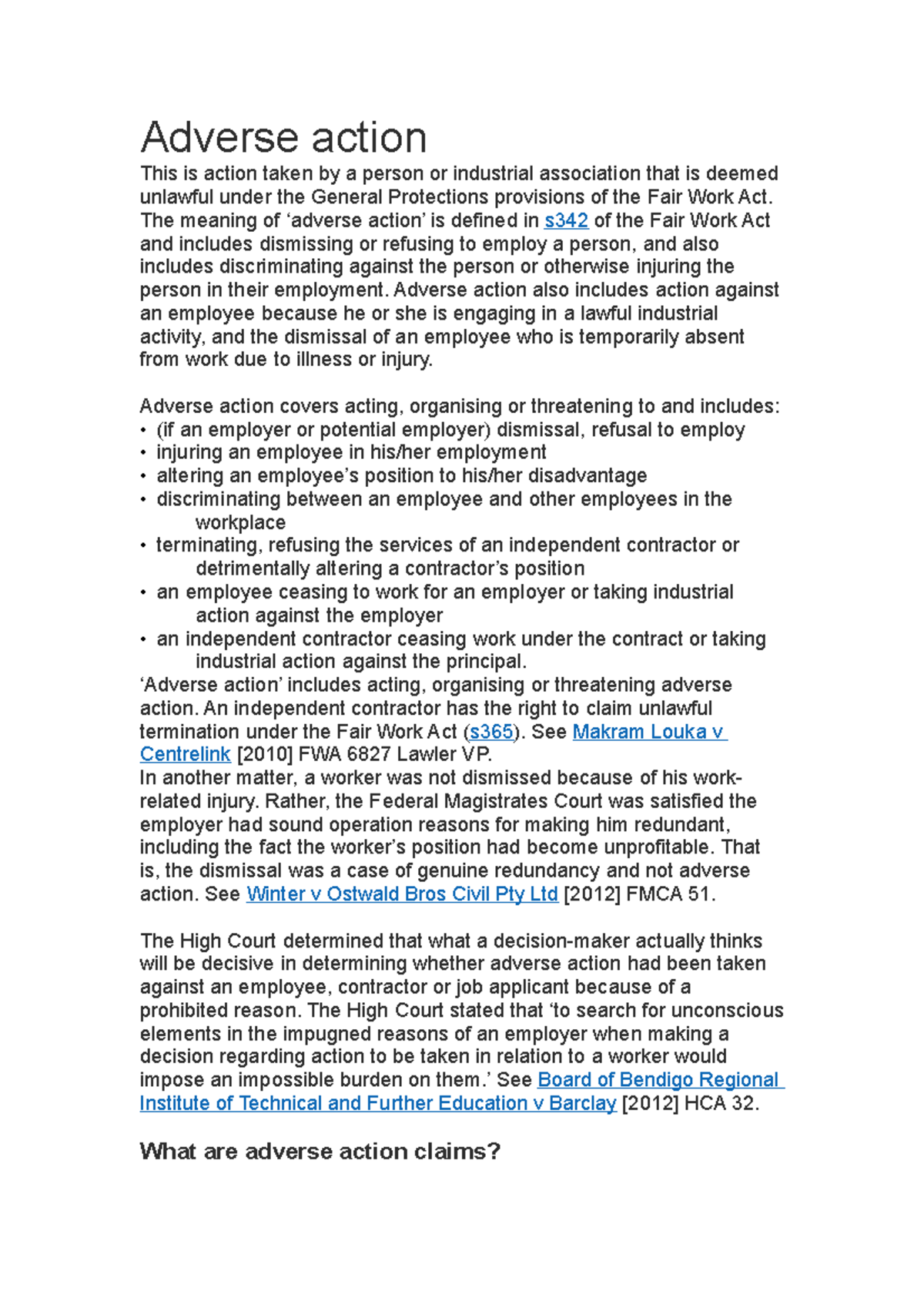 Adverse action - Other forms of harm caused by individiuals - Adverse ...