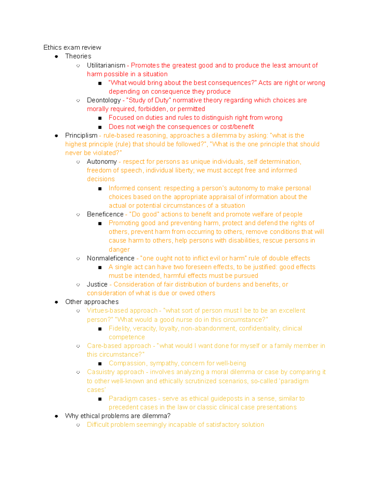 Ethics exam 1 study guide - Ethics exam review Theories Utilitarianism ...