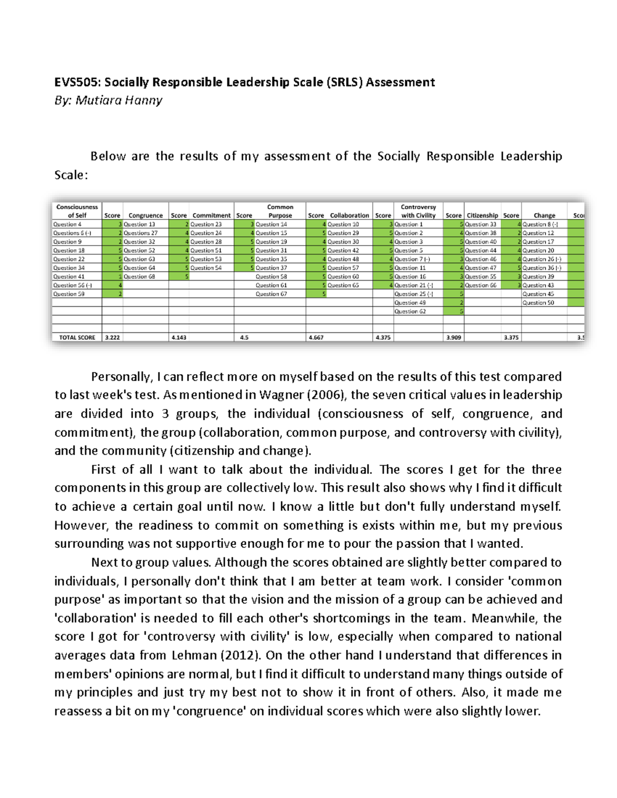 SLRS Assessment EVS505 - EVS505: Socially Responsible Leadership Scale ...