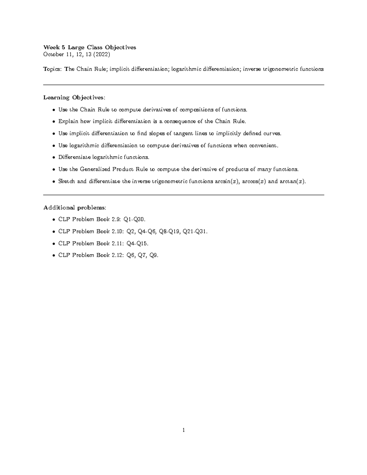 Week 5 Large Class Objectives - Week 5 Large Class Objectives October ...