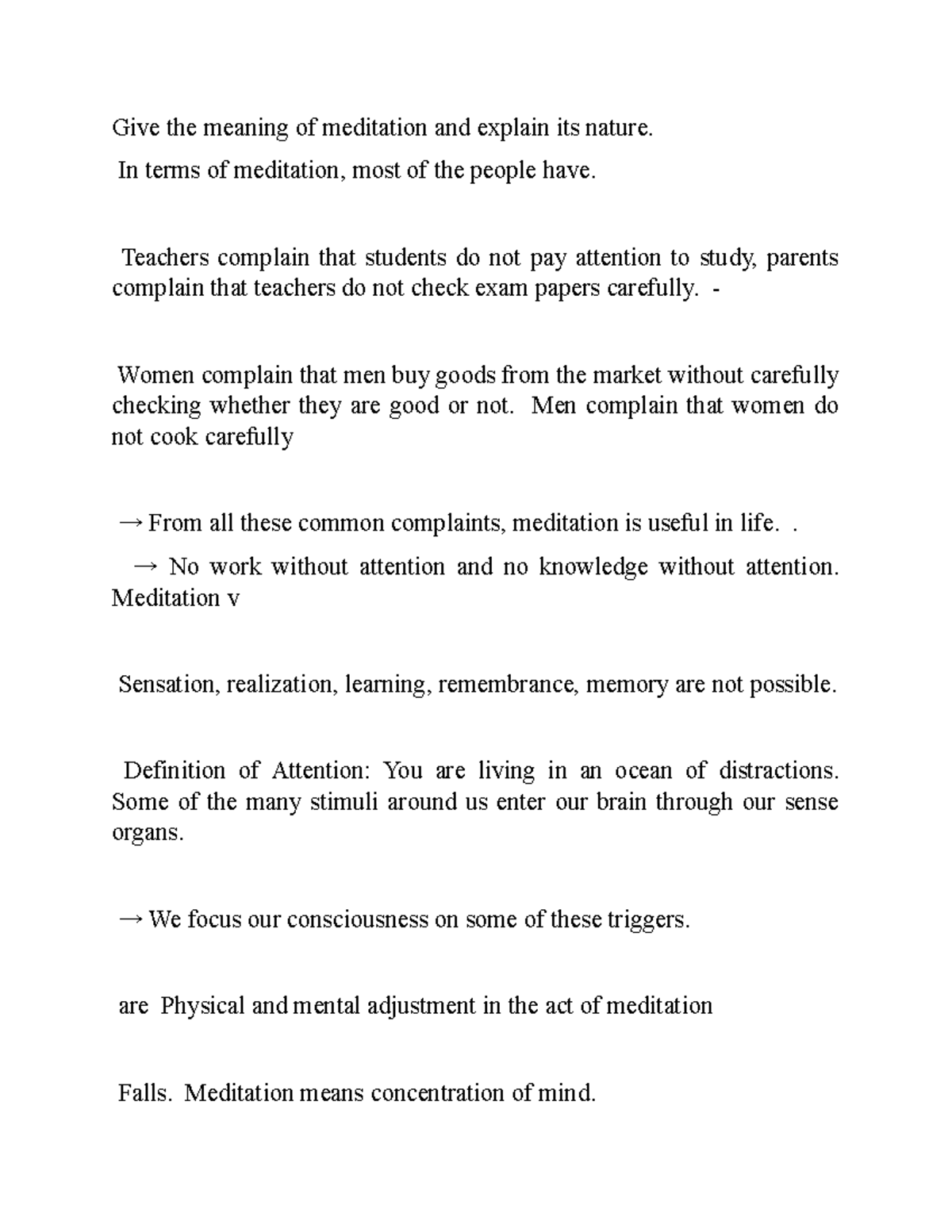 Give the meaning of meditation and explain its nature - In terms of ...