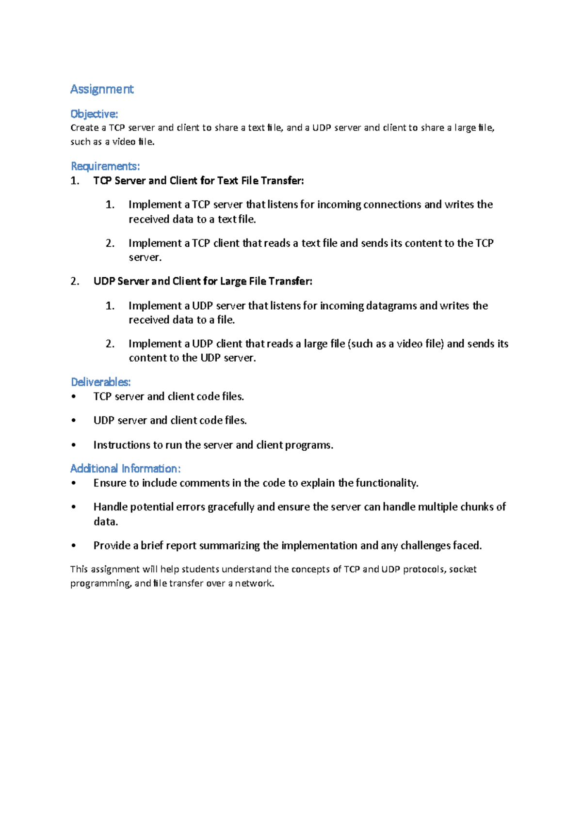 Assignment TCP UDP - practcal - Assignment Objective: Create a TCP ...