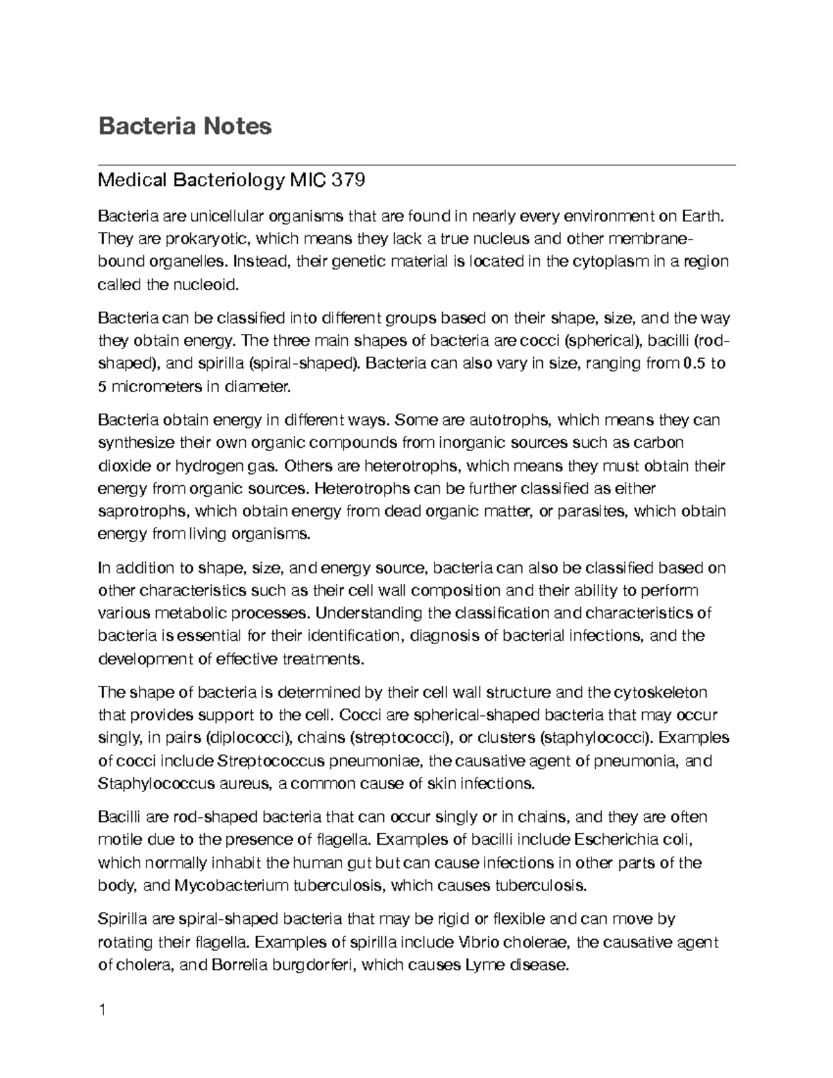 Bacteria Notes - Bacteria Notes Medical Bacteriology MIC 379 Bacteria ...