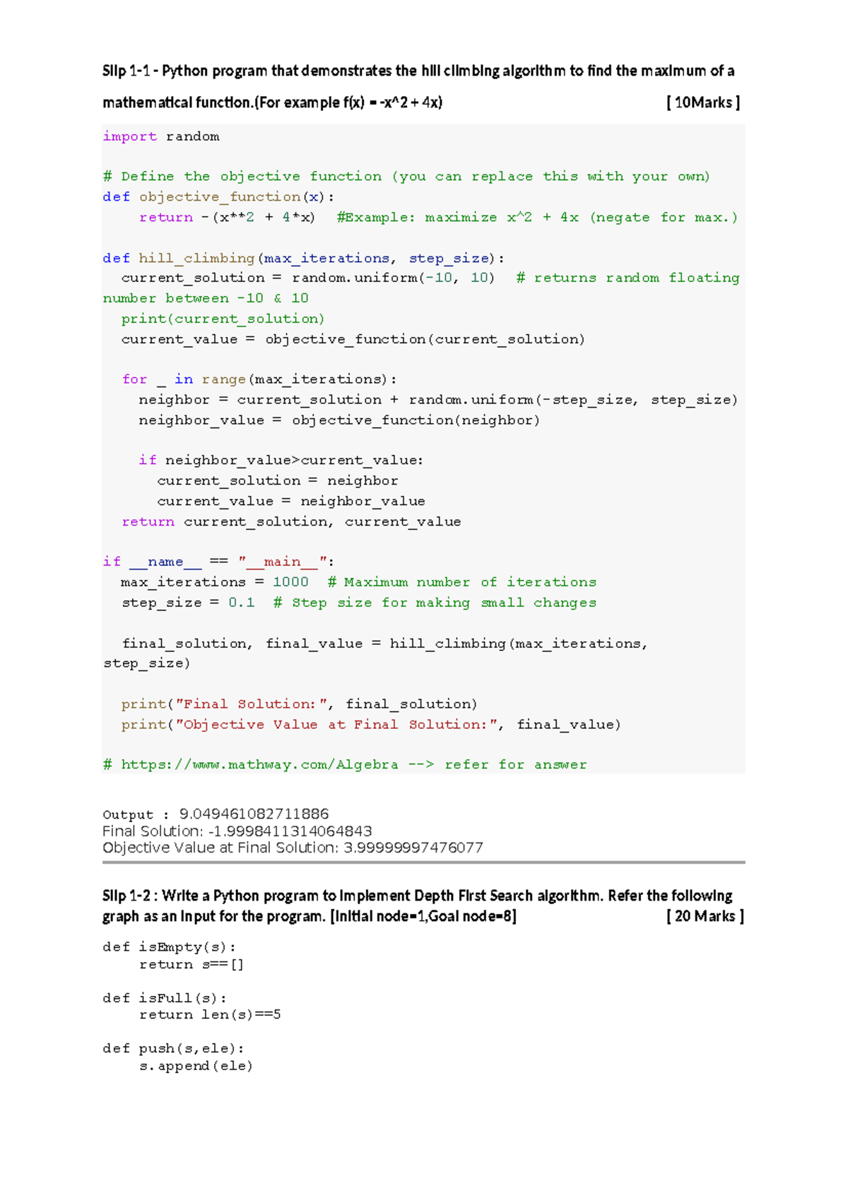 AI - slips - notes - Slip 1-1 - Python program that demonstrates the ...