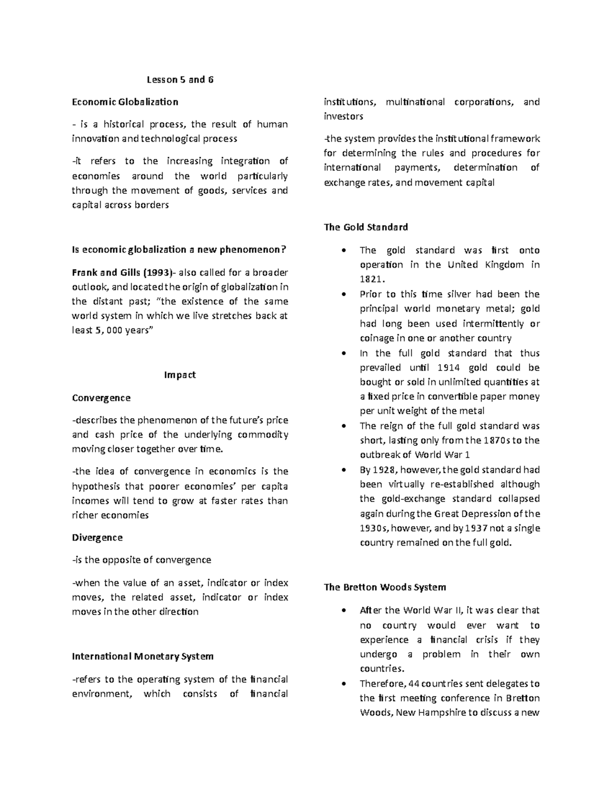 TCW Lesson 5 -8 - Lesson 5 and 6 Economic Globalization is a historical ...