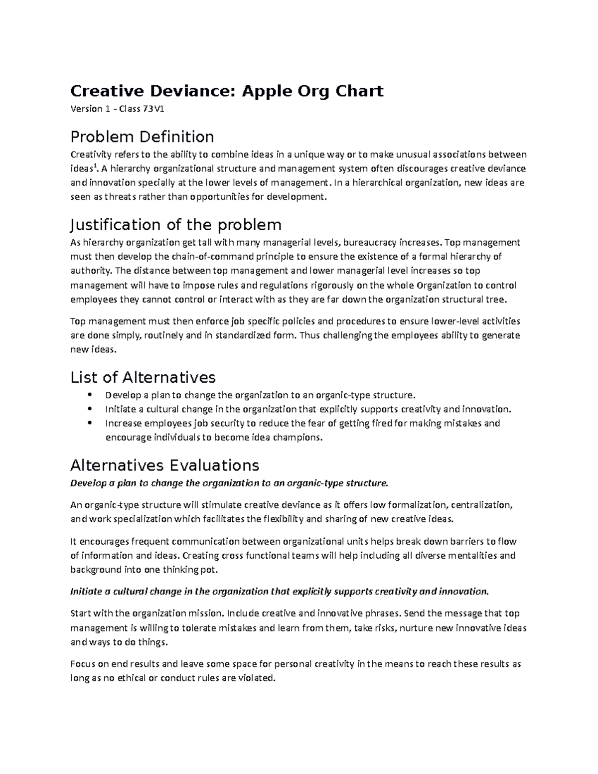 Case 3 Version 1 - Creative Deviance: Apple Org Chart Version 1 - Class ...