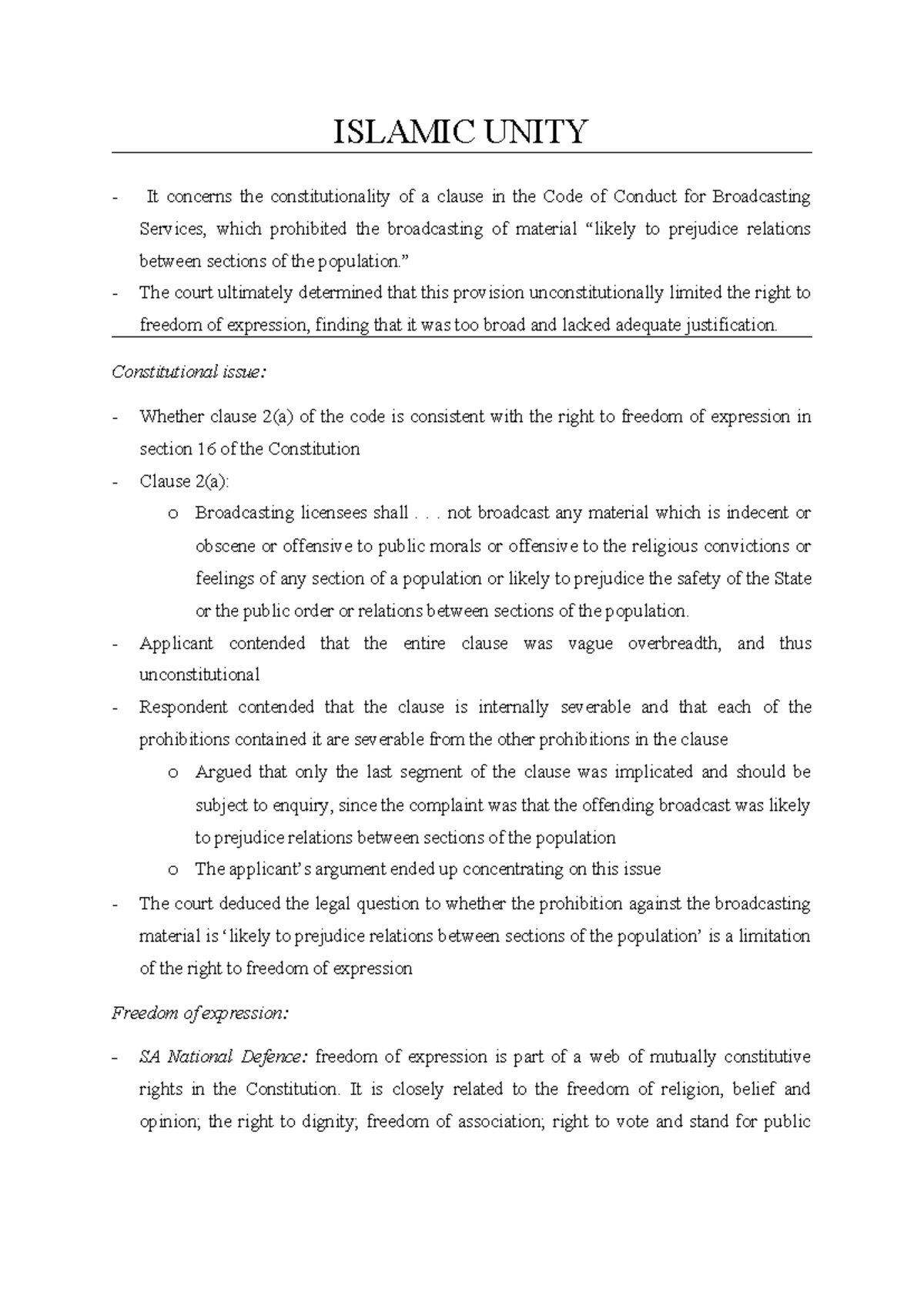 Islamic Unity - Understanding section 16 of the Constitution - ISLAMIC ...