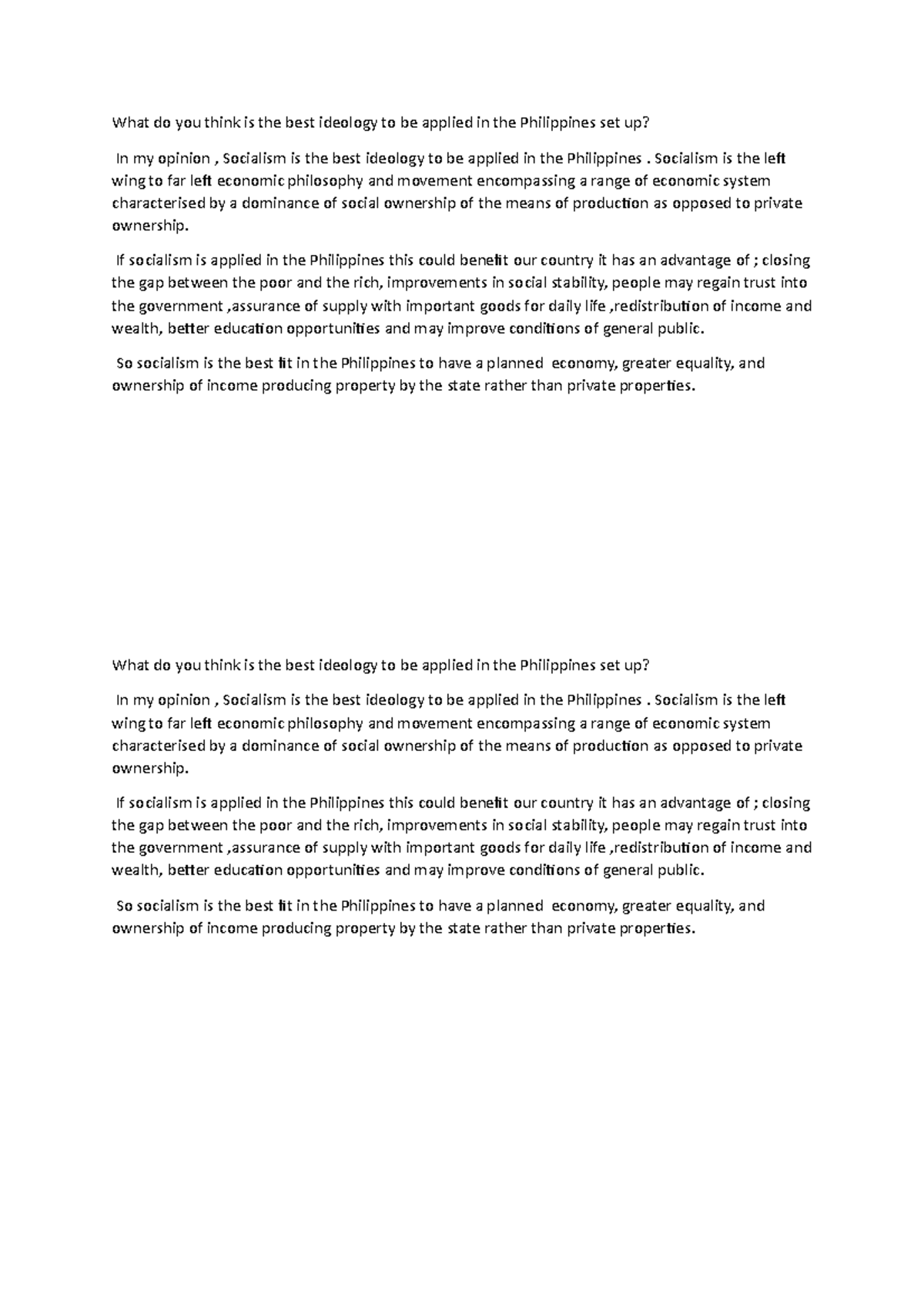 Document (10) - blahhhh - What do you think is the best ideology to be ...