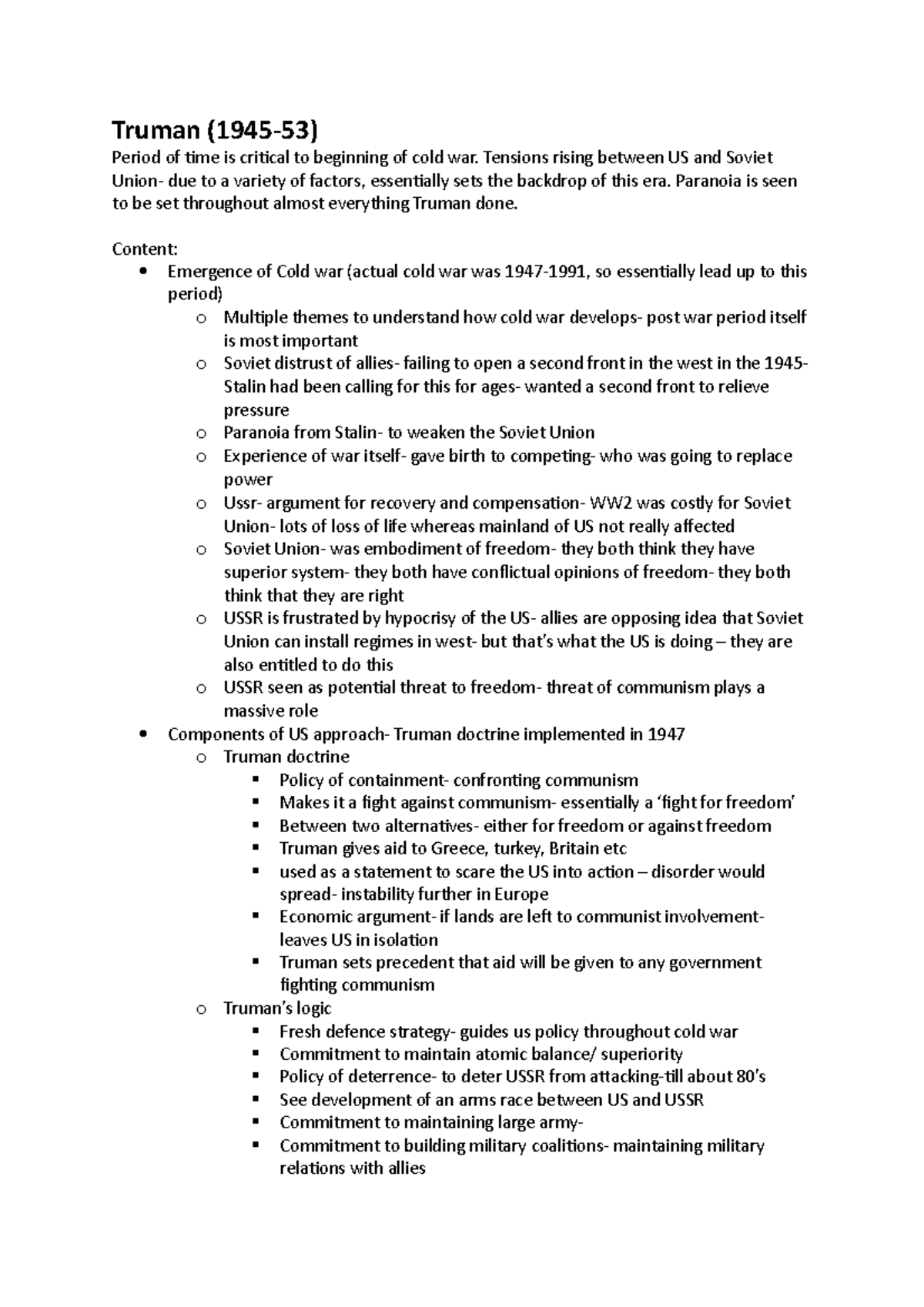 Truman summary - his significance - Truman (1945-53) Period of time is ...