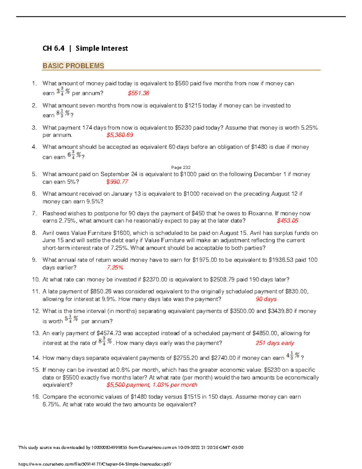Chapter 6.4 Simple Interest - CH 6 | Simple Interest BASIC PROBLEMS ...