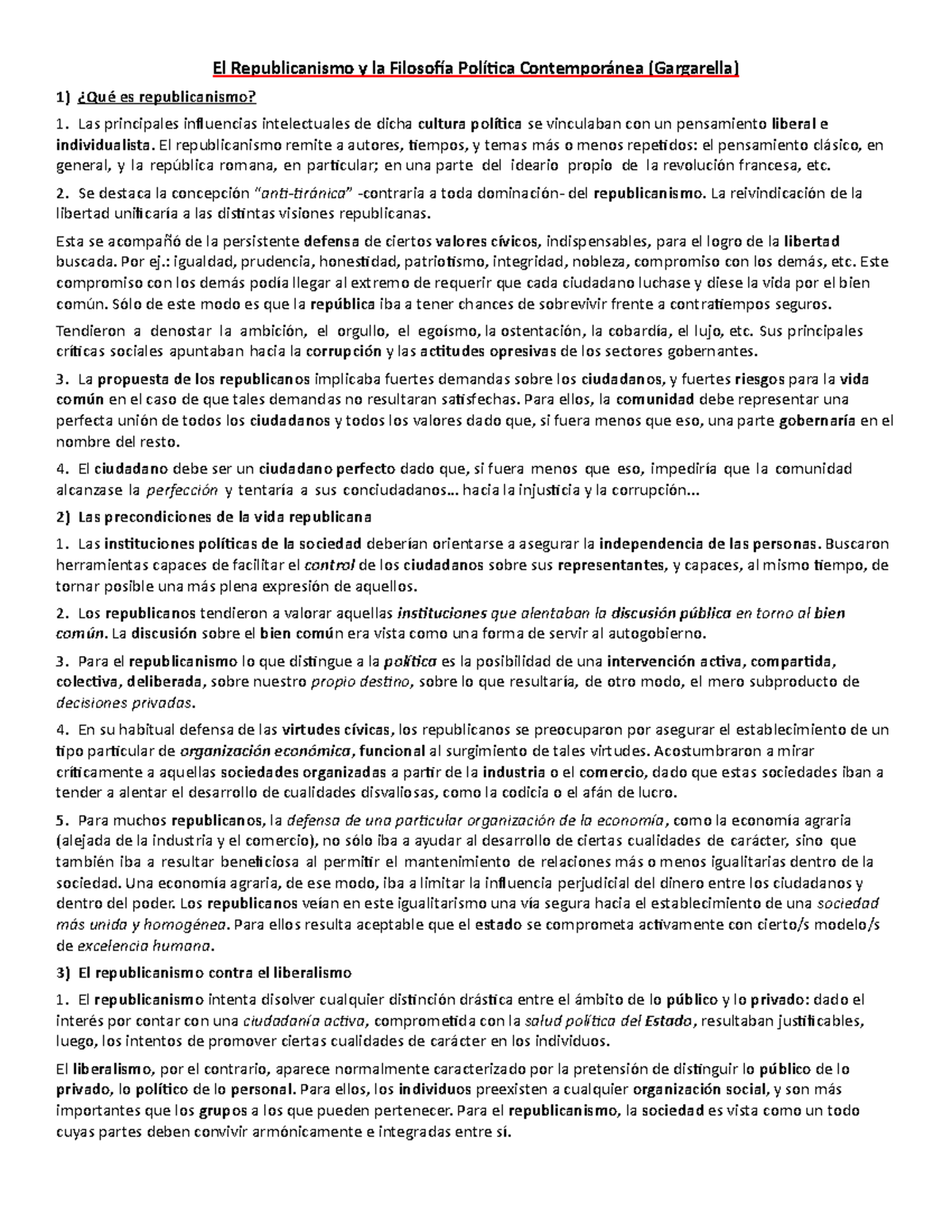 Gargarella - resumen de un texto dado por la cátedra Estévez, profesor ...