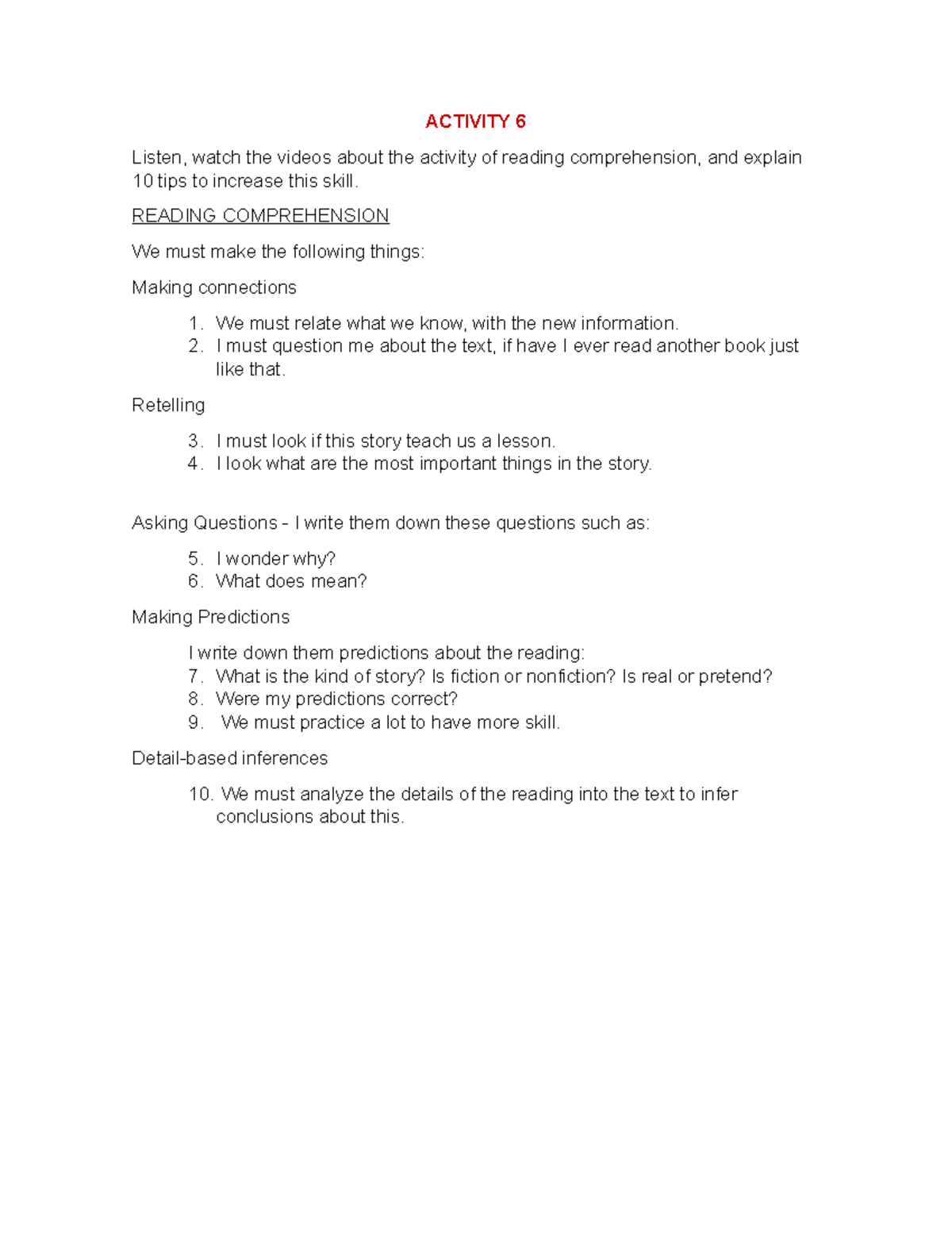 Activity 6 - Reading Comprehension - ACTIVITY 6 Listen, watch the ...