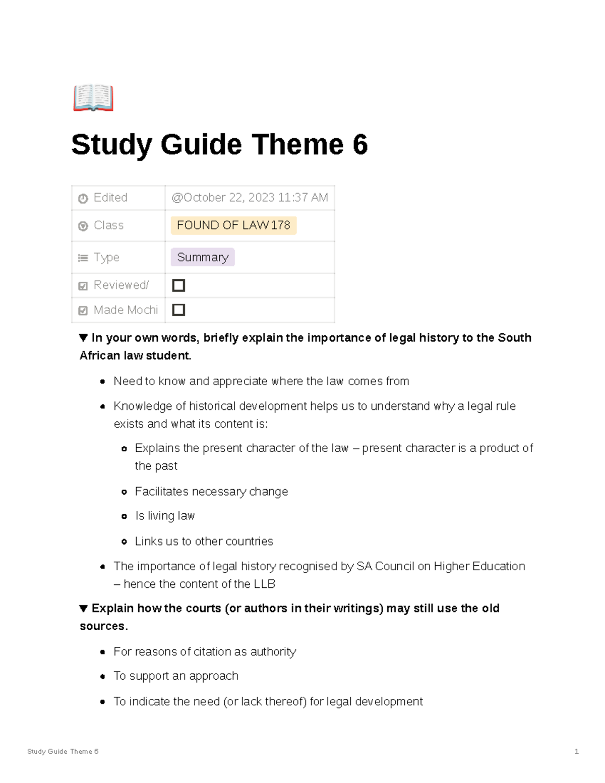 Theme 6 - Summary Foundations of Law - 📖 Study Guide Theme 6 Edited ...