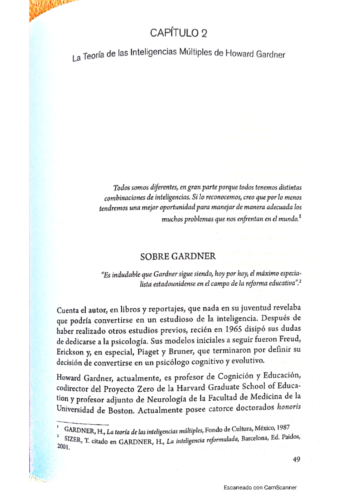 Gardner Capitulo inteligencias múltiples - Psicologia medica - Studocu