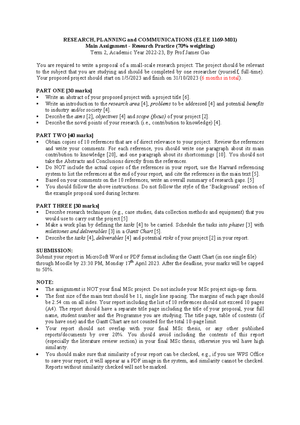 Main Assignment - 70%File - RESEARCH, PLANNING and COMMUNICATIONS (ELEE ...