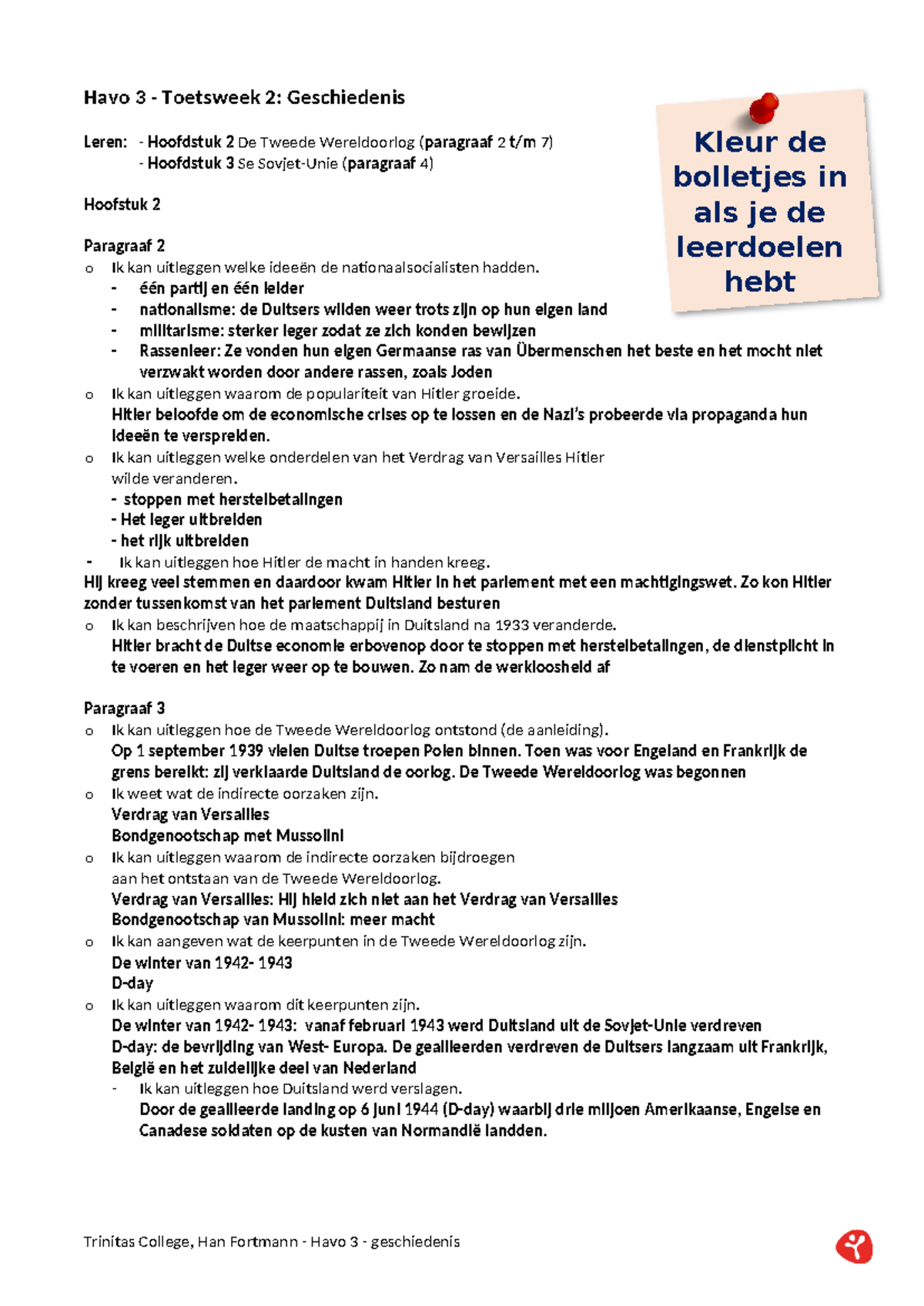 Havo 3 - Leerdoelen - Toetsweek 2 geschiedenis h2 en 3 - Havo 3 ...