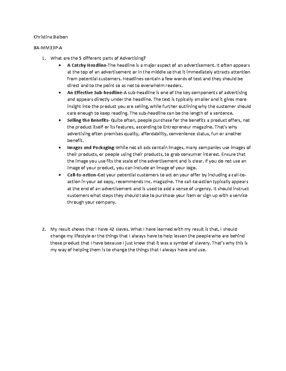 Introductory assignment about what is Advertising - Christina Balbon BA ...
