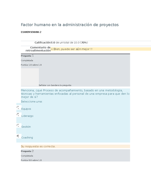 Examen Factor humano en la administración de proyectos - Factor humano en la administración de ...