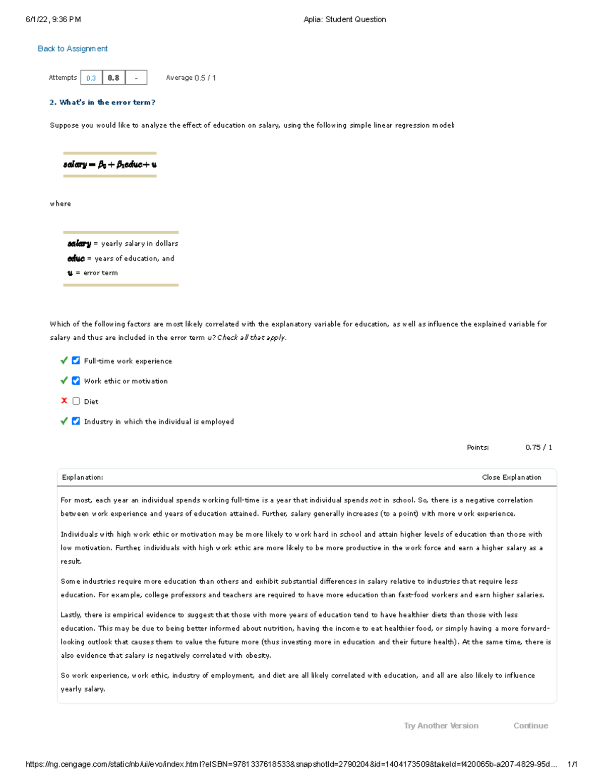 1 - Sample answer for mindtap assignments of Econometrics - 6/1/22, 9 ...