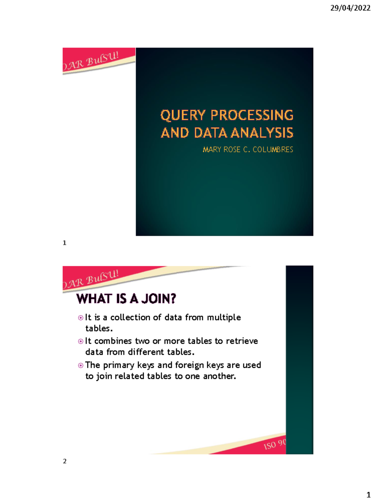 9 SQL Joins - LESSON FOR INTRO IN CODING - 29/04/ 1 MARY ROSE C ...