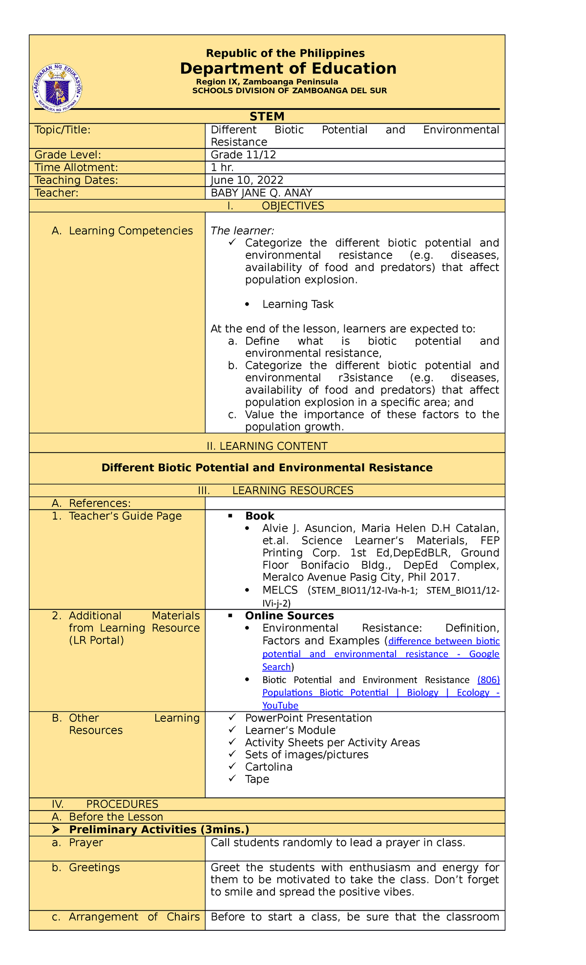 STEM - This is just a Sample Detailed Lesson Plan in (STEM Strand ...