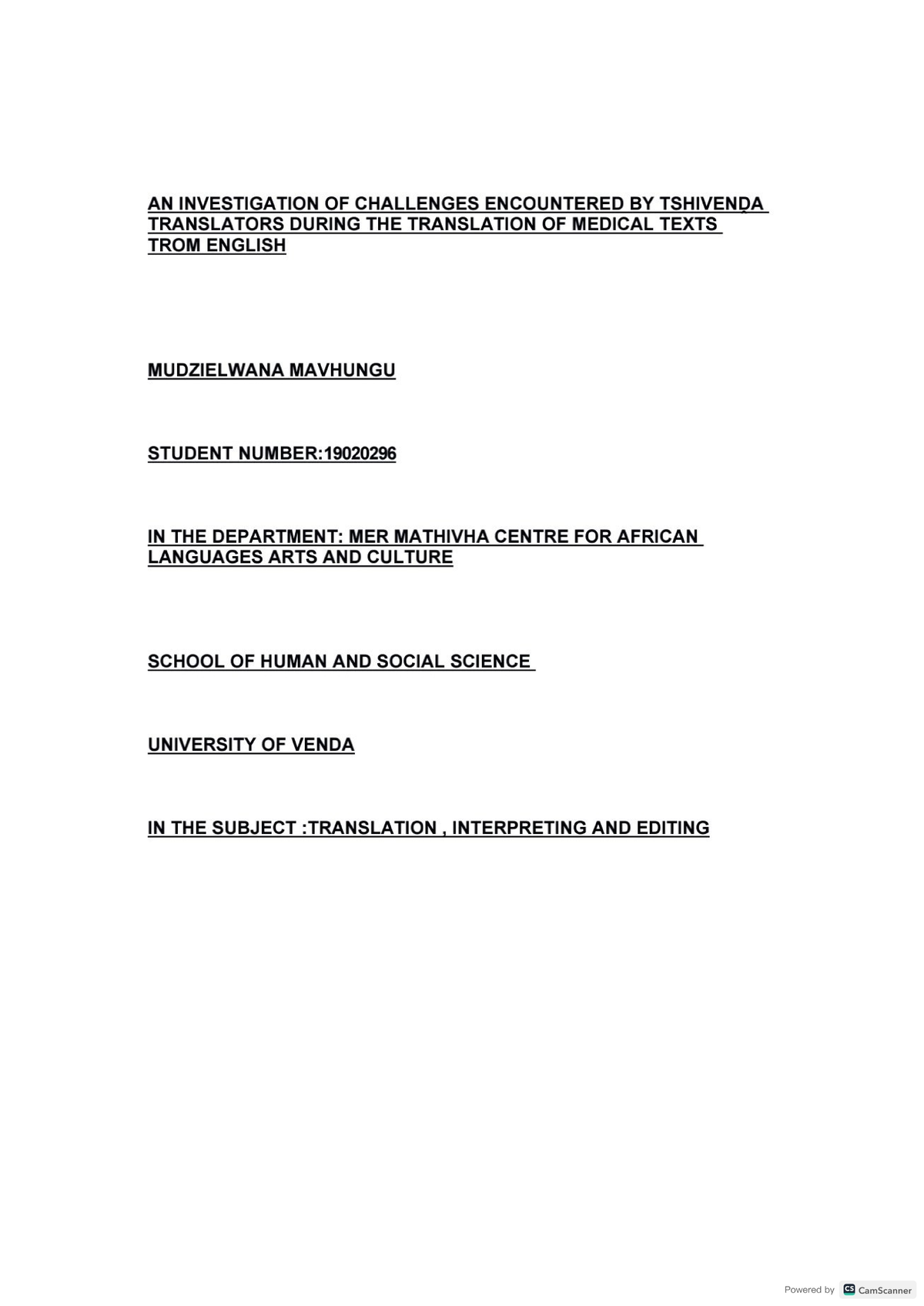 Tie research for honours 618 - AN INVESTIGATION OF CHALLENGES ENCOUNTERED TSHIVENDA TRANSLATORS ...