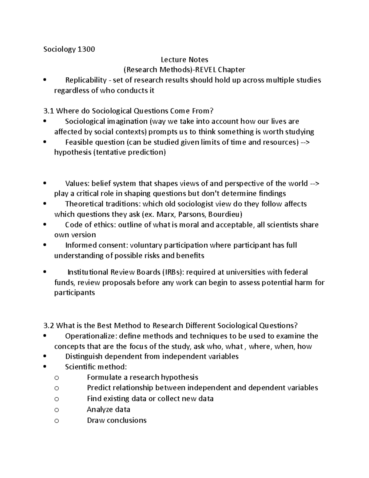 Sociology 1300b - Lecture notes 2 - Sociology 1300 Lecture Notes ...