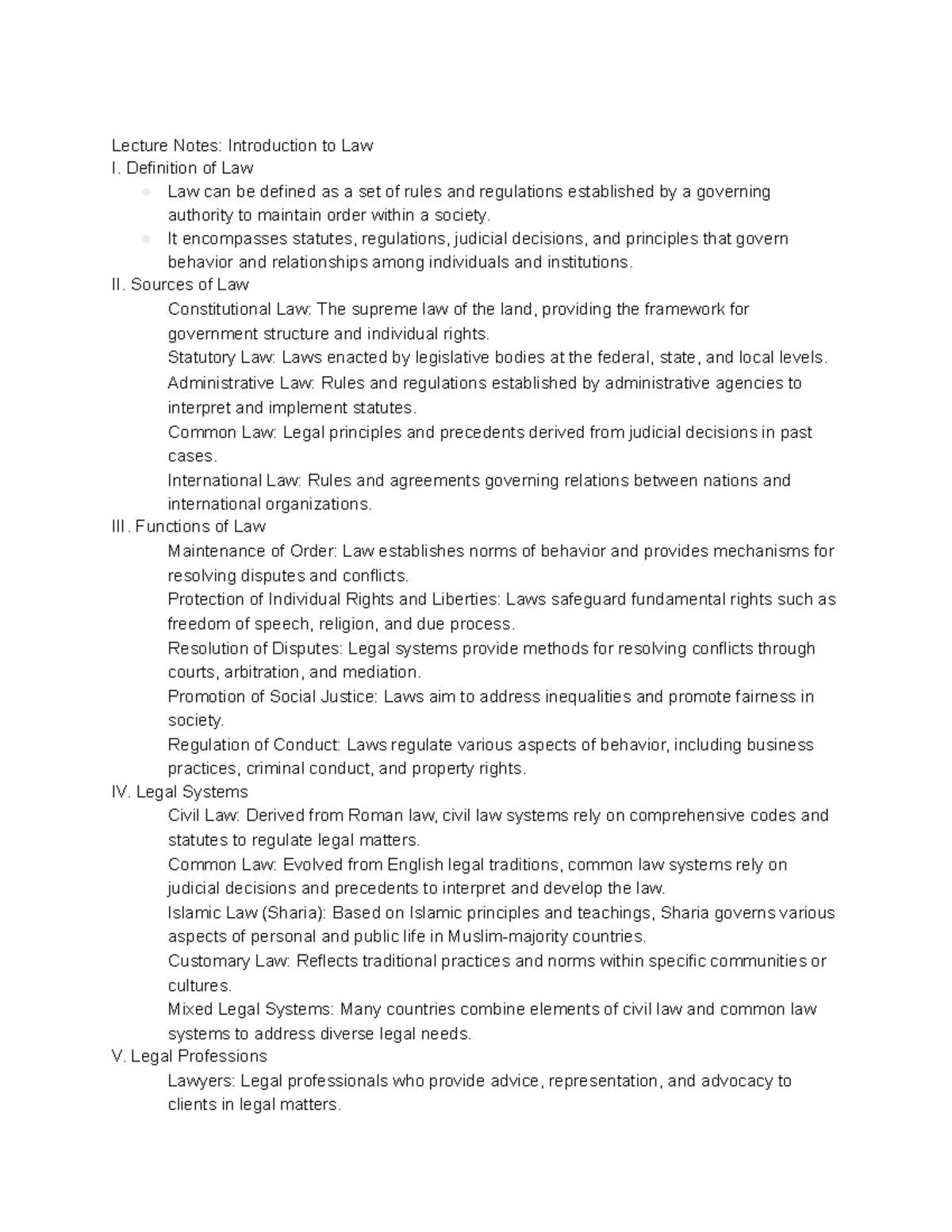 Intro to Law - lecture noet - Lecture Notes: Introduction to Law I ...