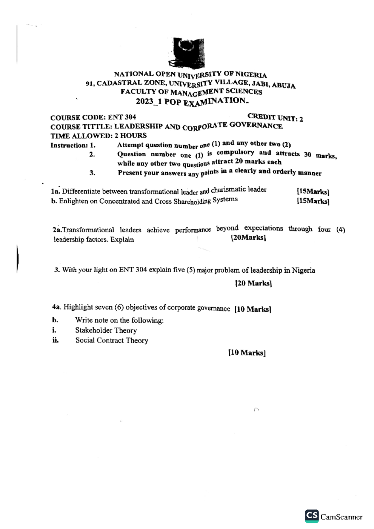 ENT304 - Summary - NATIONAL OPEN UNIVERSITY OF NIGERIA 91, CADASTRAL ...