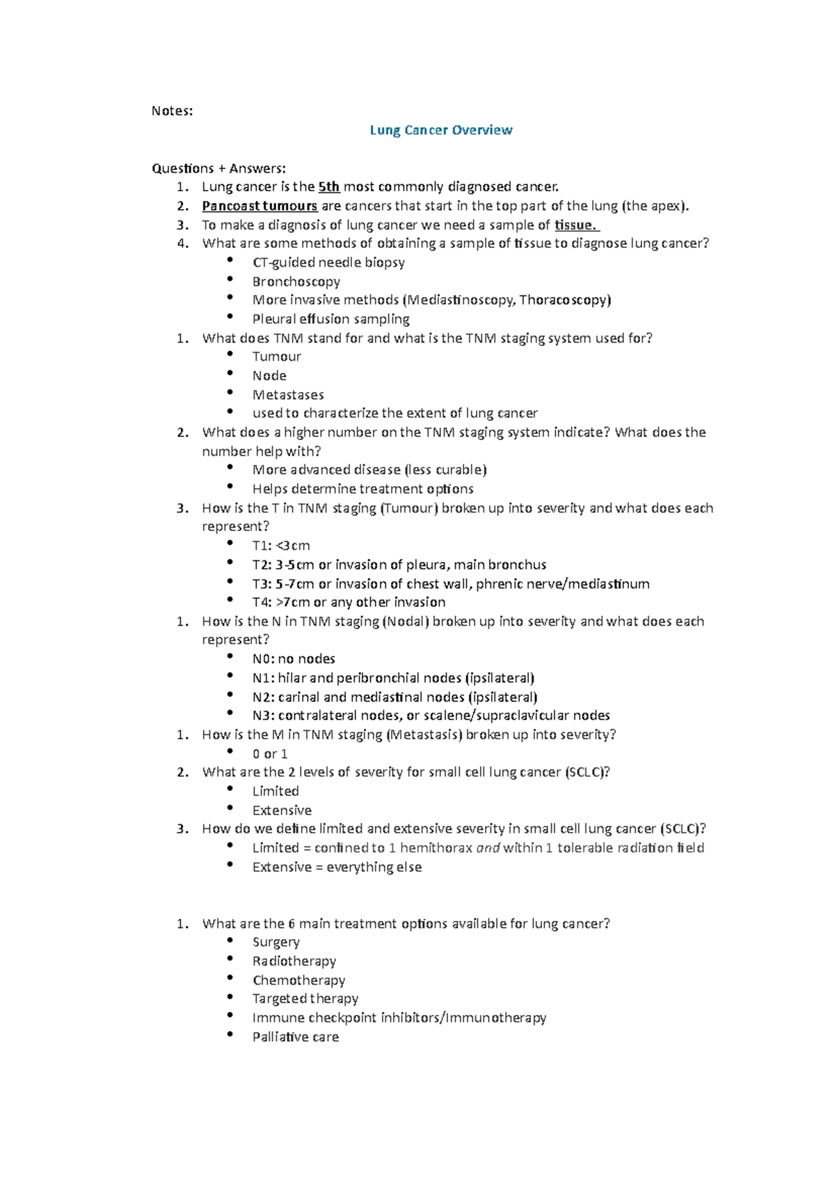 Lung Cancer Overview - Clinical science - clinical - Notes: Lung Cancer ...