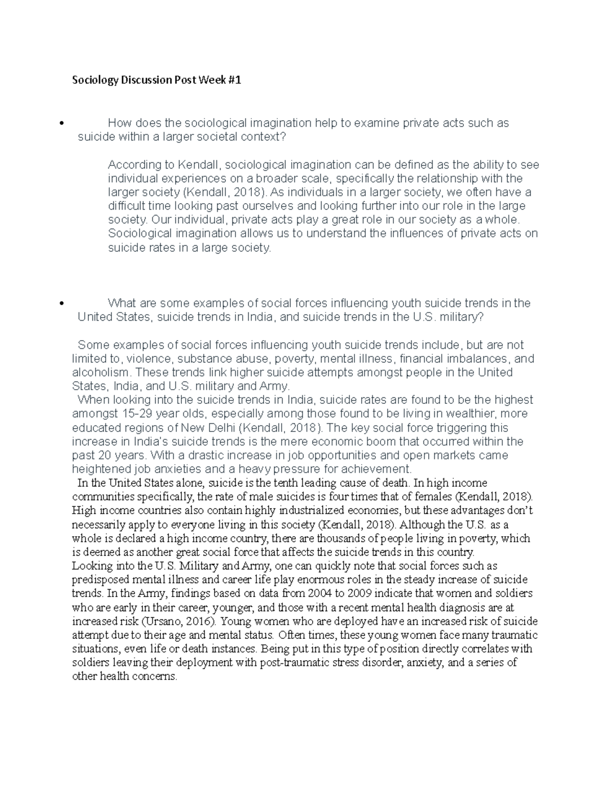 Week 1 - Discussion - Sociology Discussion Post Week # How does the ...