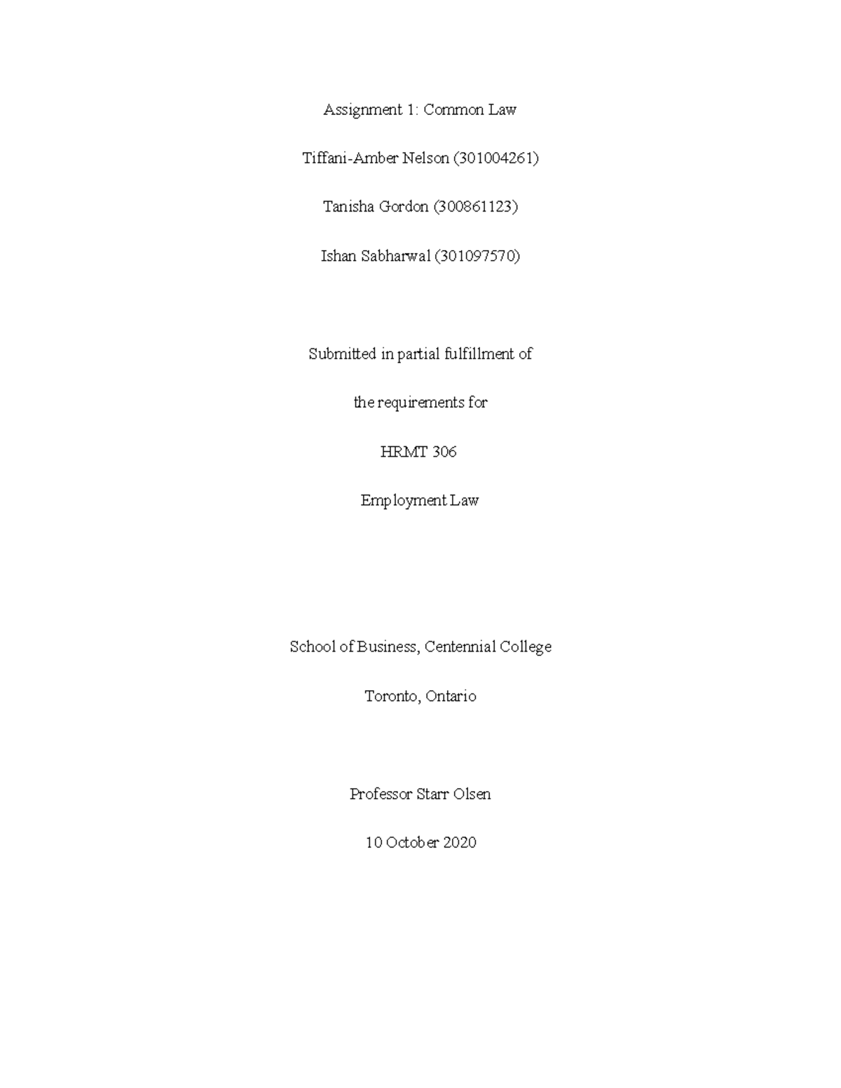 fundamental of bussiness - Assignment 1: Common Law Tiffani-Amber ...
