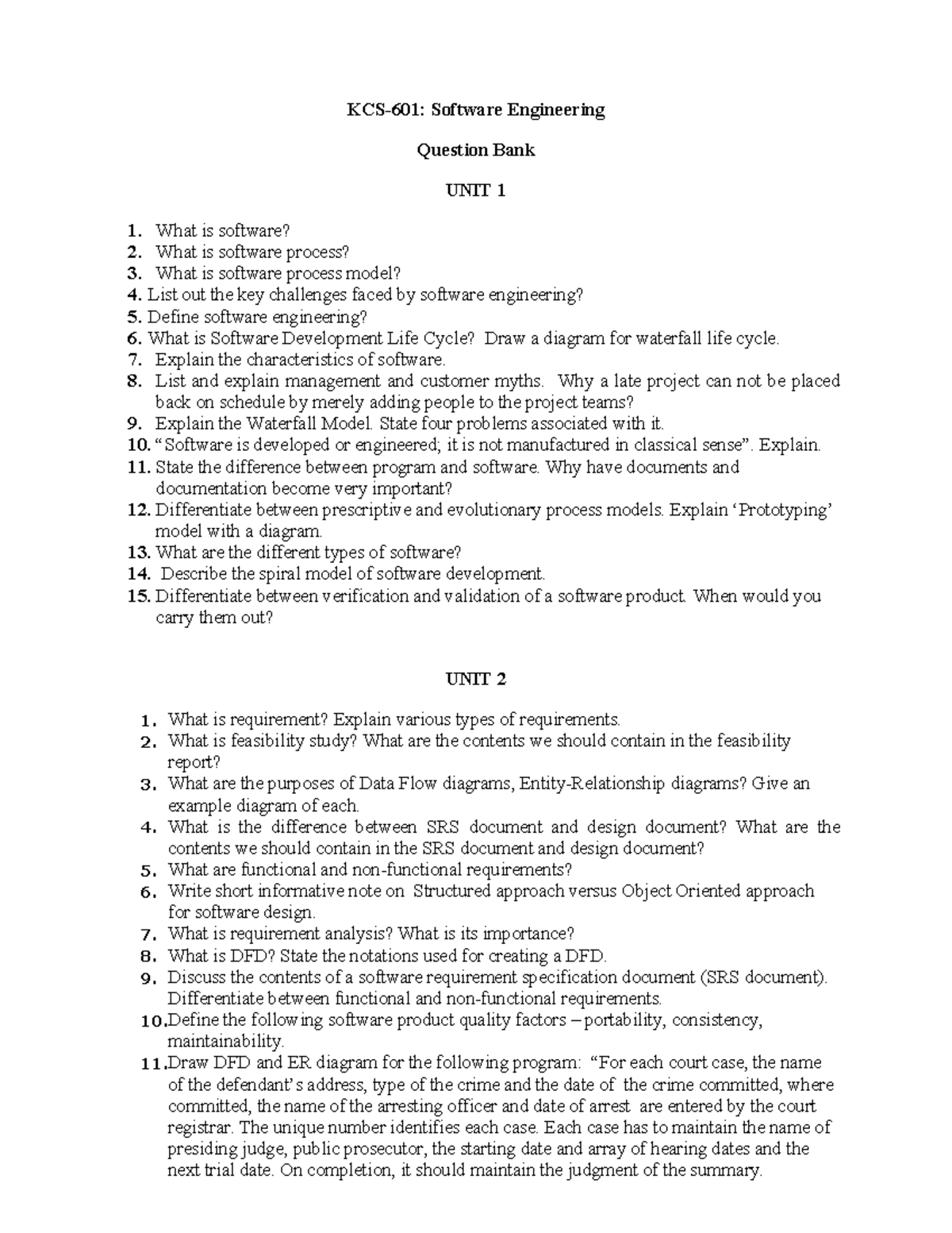 PAPER NOTES IMPORTENT - KCS-601: Software Engineering Question Bank ...