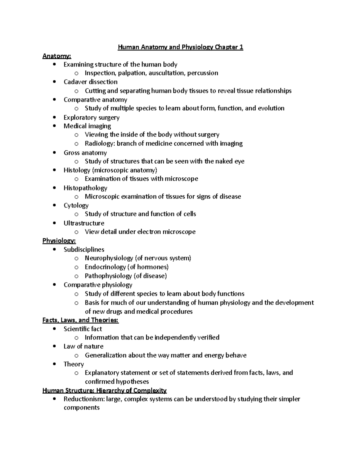 A&P Chapter 1 Notes - Human Anatomy and Physiology Chapter 1 Anatomy ...