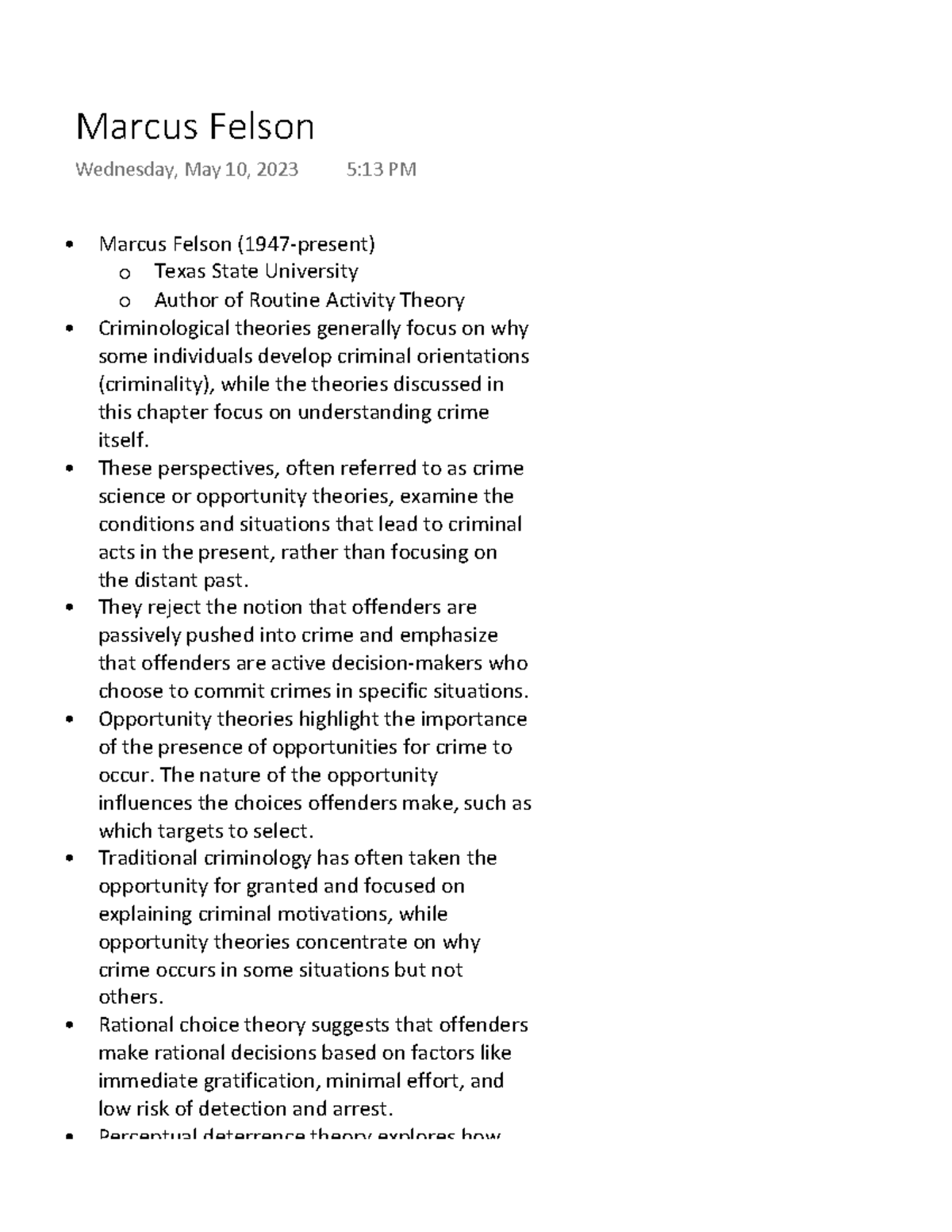 Marcus Felson - • These perspectives, often referred to as crime ...