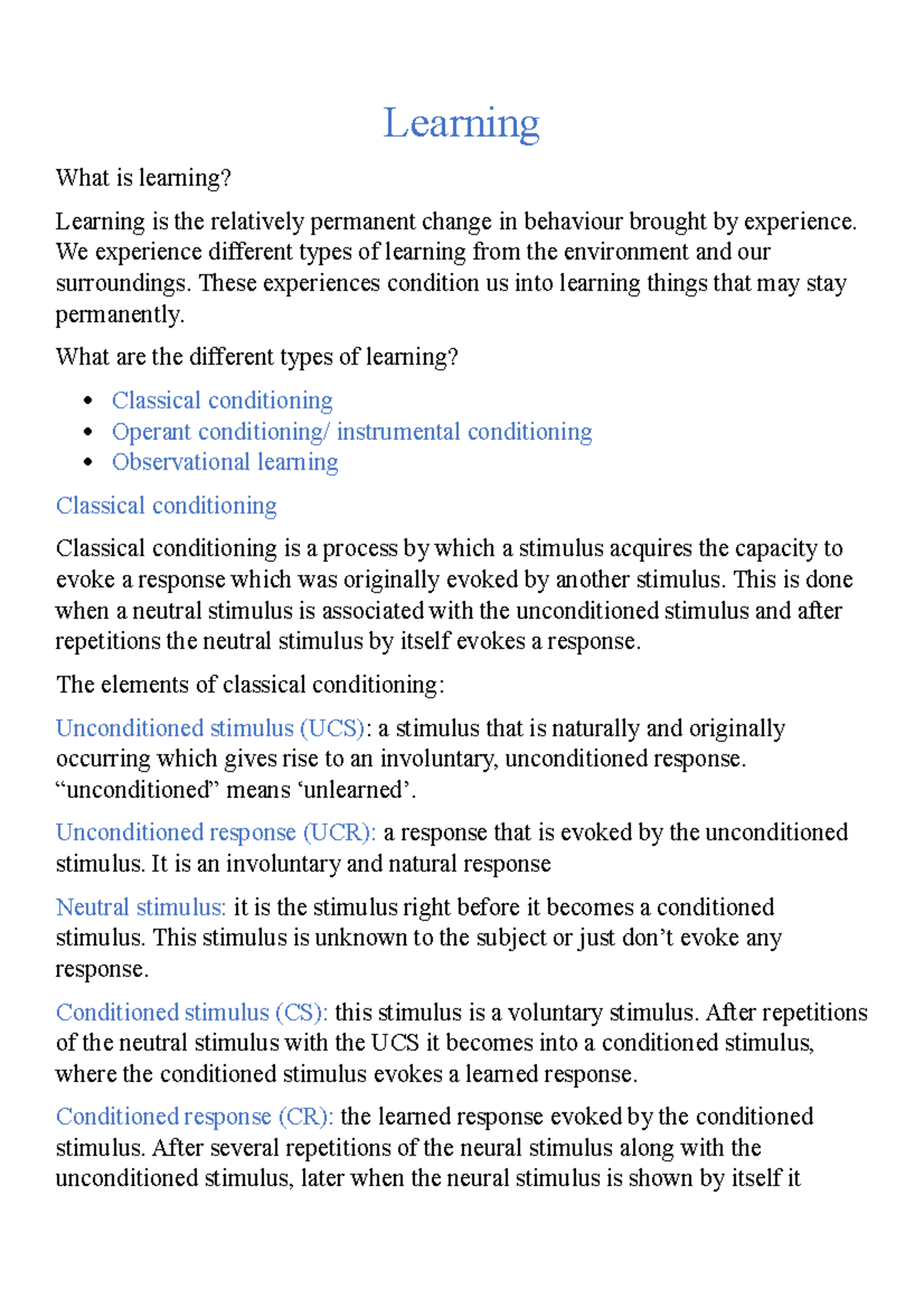 Module 5 - Learning - Learning What is learning? Learning is the ...