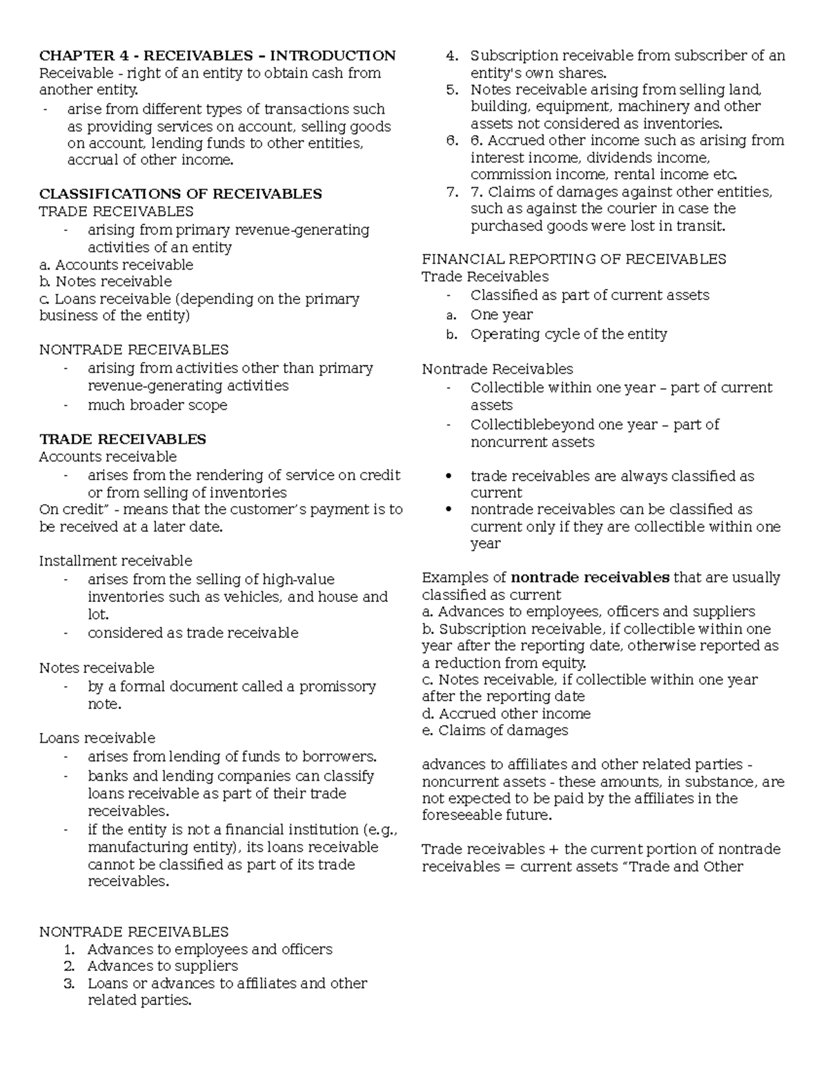 Chapter 4 - Accounts Receivable - CHAPTER 4 - RECEIVABLES ...