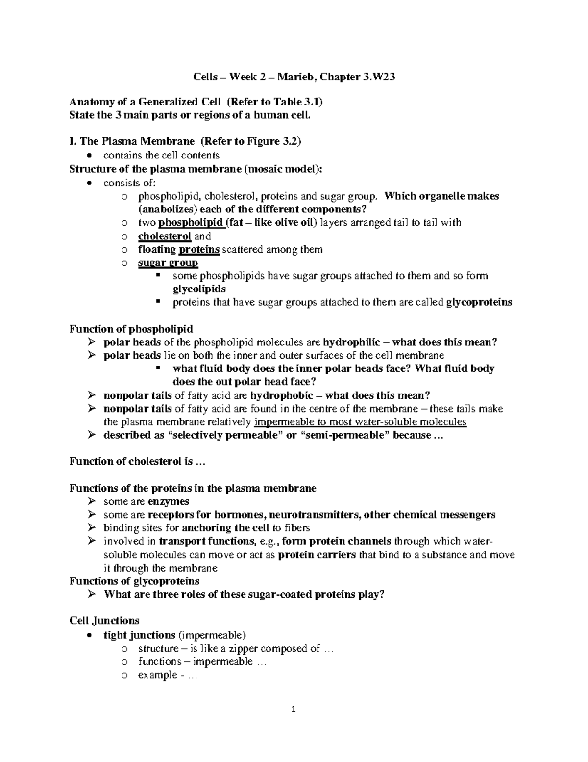 ANAT113 Cells Week 2 Cells Week 2 Marieb Chapter 3 Anatomy Of A