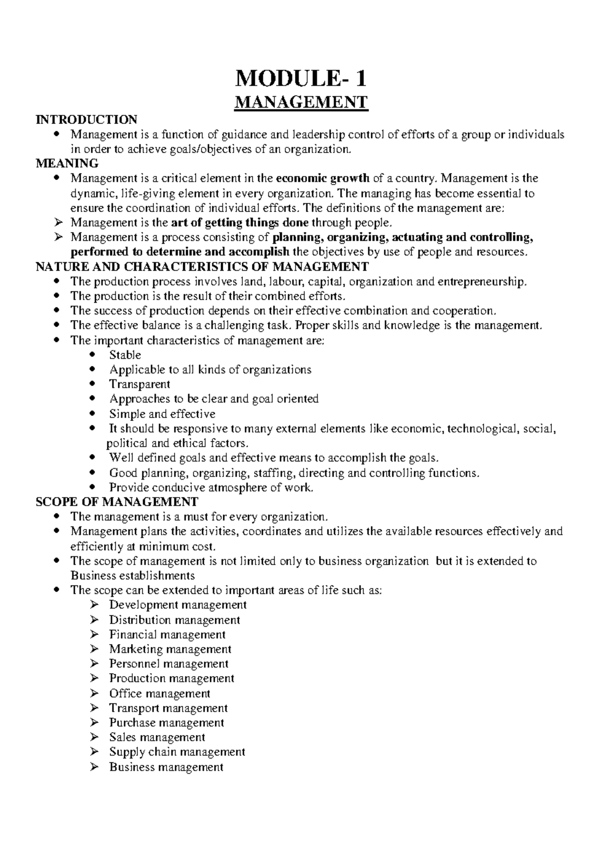 Module 1 - management introduction - MODULE- 1 MANAGEMENT INTRODUCTION ...