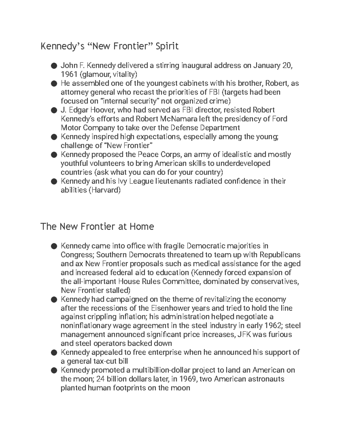 Chapter 39 of college us history 2 - Kennedy’s “New Frontier” Spirit ...